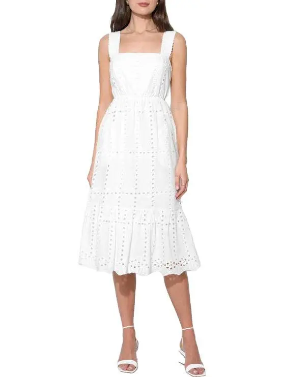 Adelyn Rae Savannah Scalloped Strap Cotton Eyelet Sundress - White
