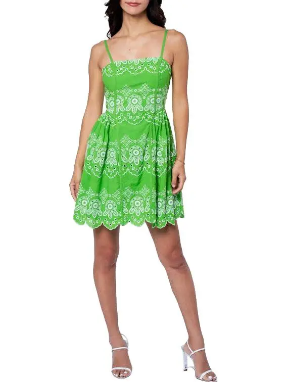 CIEBON Evelyn Eyelet Lace Sundress - Citrus Green