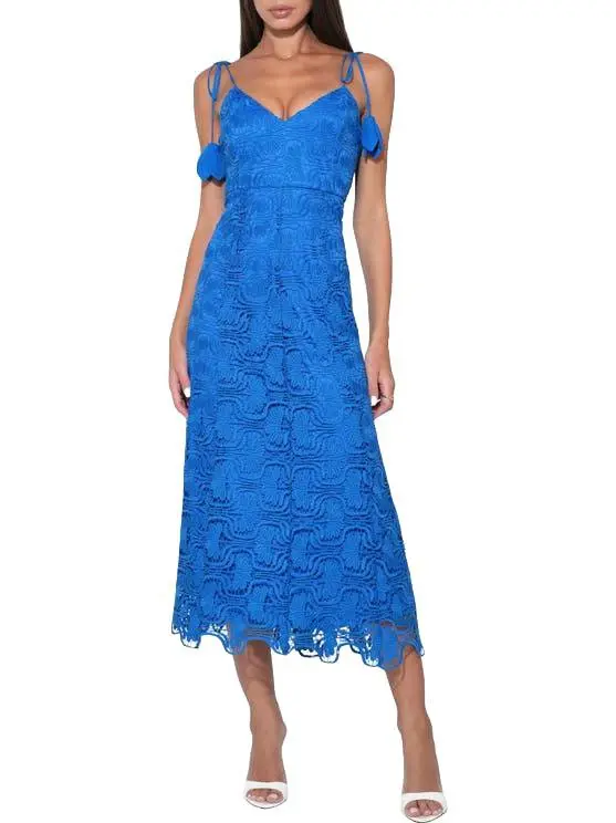 Adelyn Rae Blair Floral Embroidery Tie Strap Midi Dress - Royal Blue