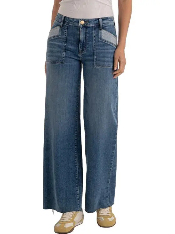 Kut From The Kloth Maya High-waist Wide-leg Jeans With Raw Hem - Blue