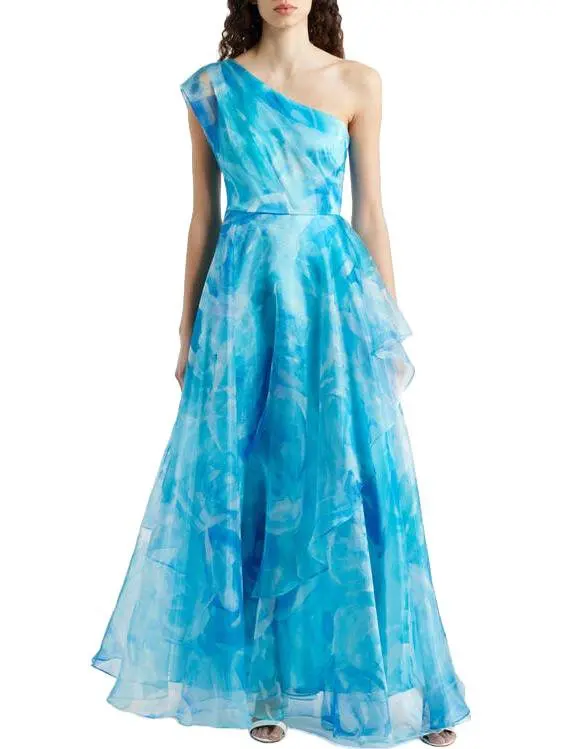 Eliza J One-shoulder Georgette Ballgown - Blue