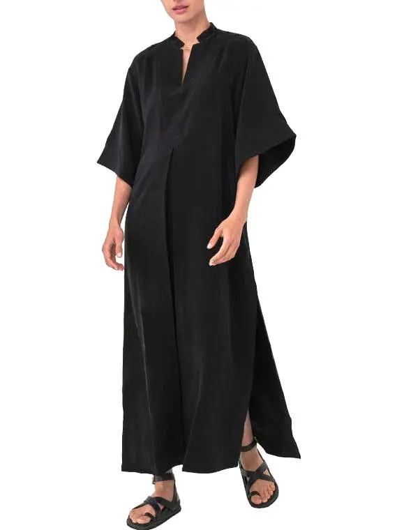 OCEAN+MAIN Mandarin Collar Cupro Caftan - Black