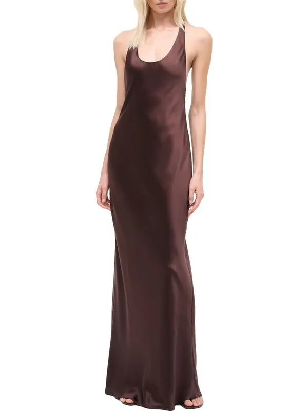 Staud Juanita Racerback Satin Gown - Earth