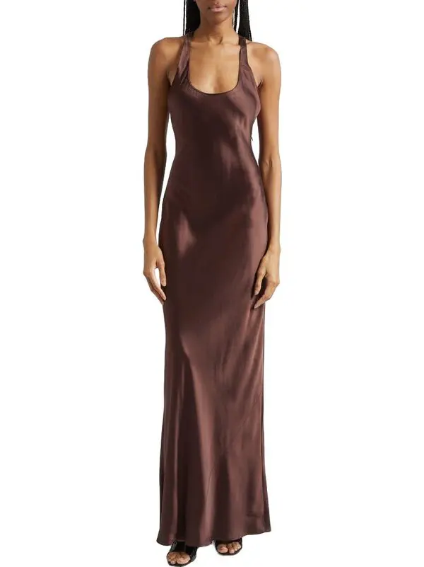 Staud Juanita Racerback Satin Gown - Earth