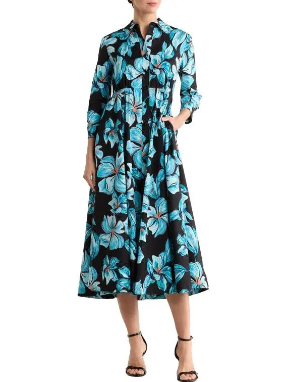 Diane Von Furstenberg Blaine Floral Midi Shirtdress - Opera Floral Black