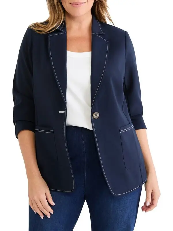 NIC+ZOE Accent Stitch Sleek Stretch Blazer - Dark Indigo