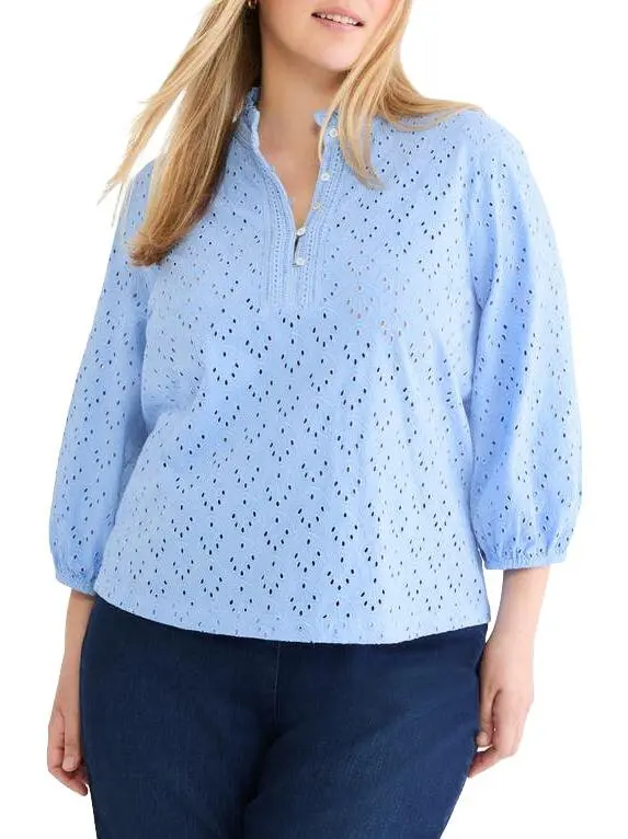 NIC+ZOE Ruffle Neck Eyelet Top - French Blue