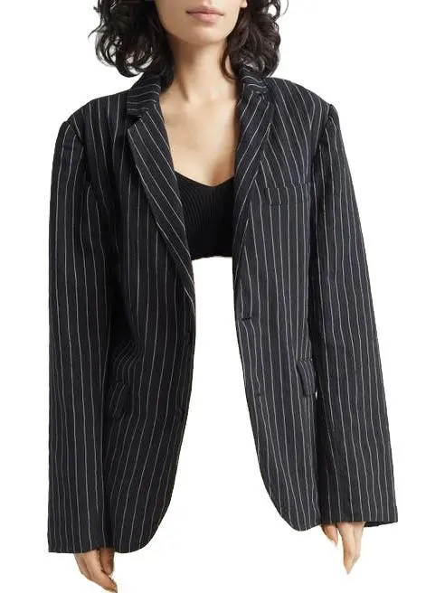 KÚR Wool And Cotton Pinstripe Jacket - Black Pinstripes