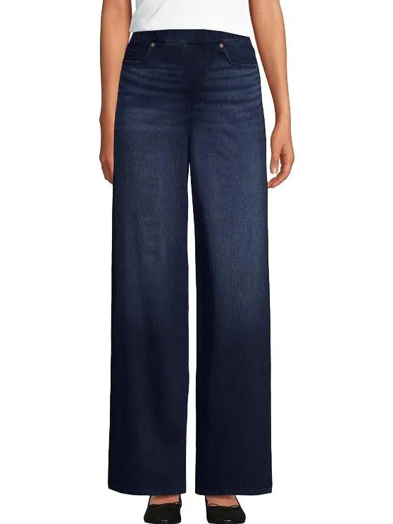 LANDS' END Starfish Denim High-rise Wide-leg Jeans - Dark Indigo Blue Wash