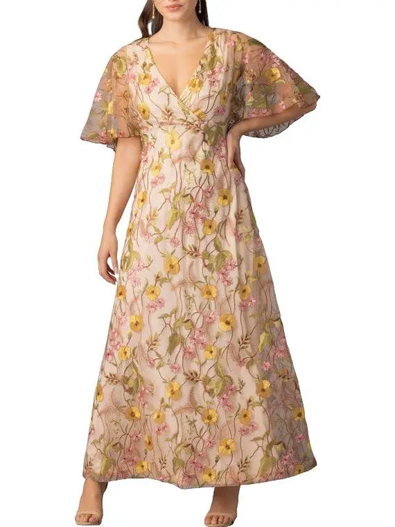 KIYONNA Embroidered Elegance Evening Gown - Sunkissed Garden