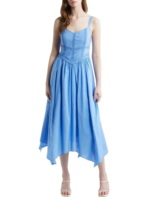 Moon River Lace Trim Sleeveless Maxi Dress - Blue