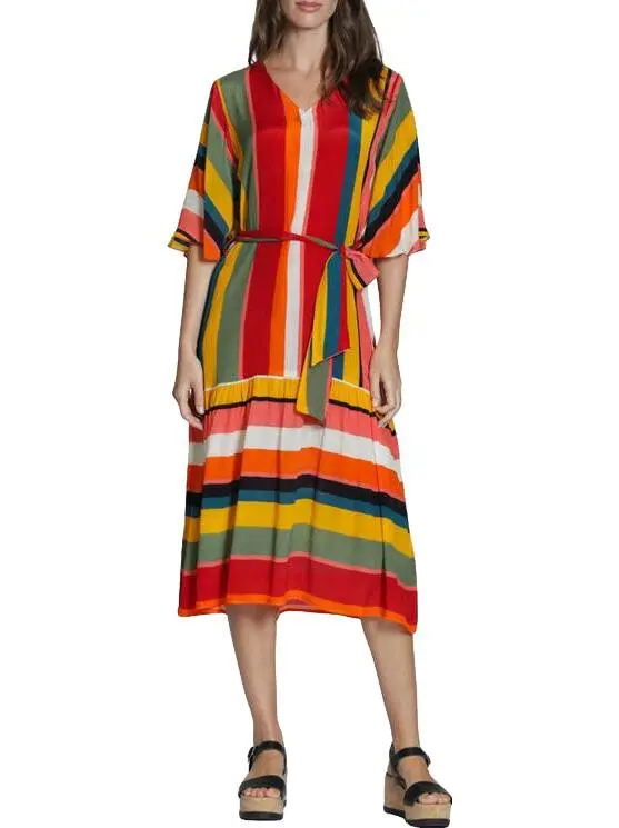APNY Stripe Belted Dress - Orange Olive Multi