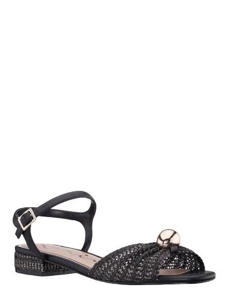 Nina Slater Raffia Ankle Strap Sandals - Black