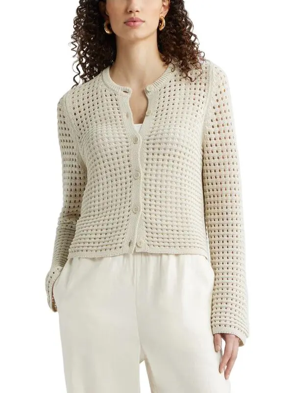 Nordstrom Mesh Stitch Cotton-blend Cardigan - Beige Scroll