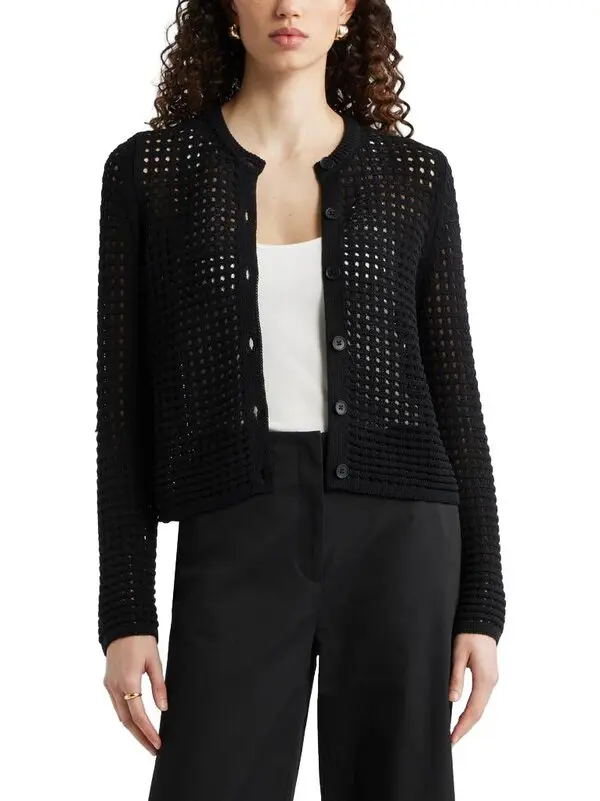 Nordstrom Mesh Stitch Cotton-blend Cardigan - Black