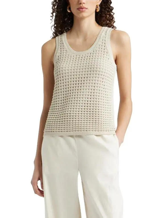 Nordstrom Mesh Stitch Sleeveless Sweater - Beige Scroll