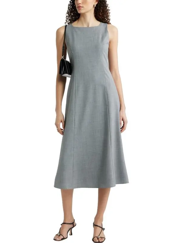Nordstrom Square Neck Sleeveless Wool Blend Midi Dress - Grey Heather