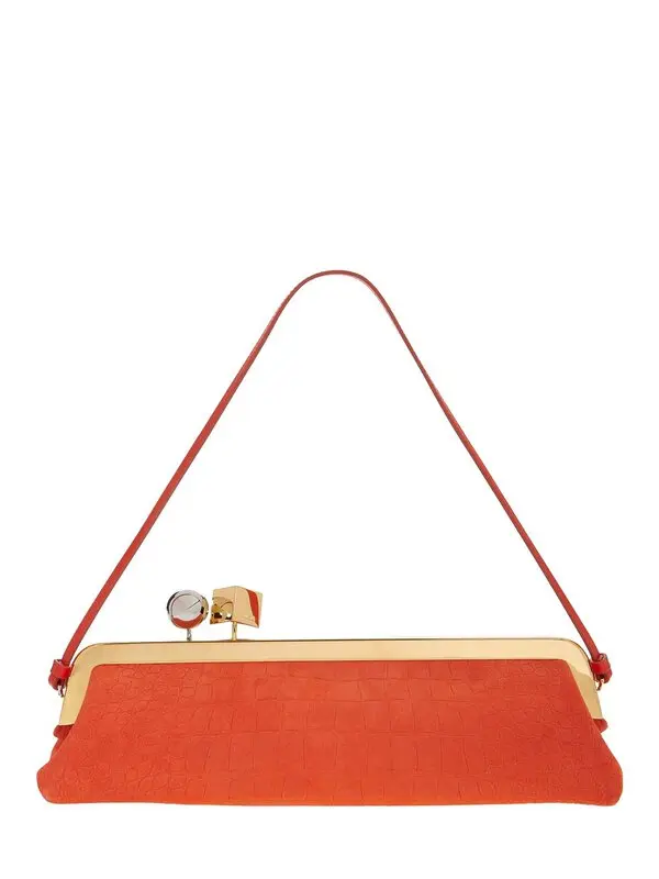 Jacquemus La Pochette Salon Croc-embossed Suede Clutch - Red Orange 477