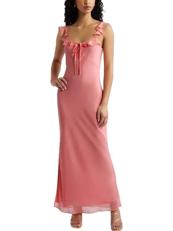 OPEN EDIT Ruffle Chiffon Maxi Dress - Pink Flamingo