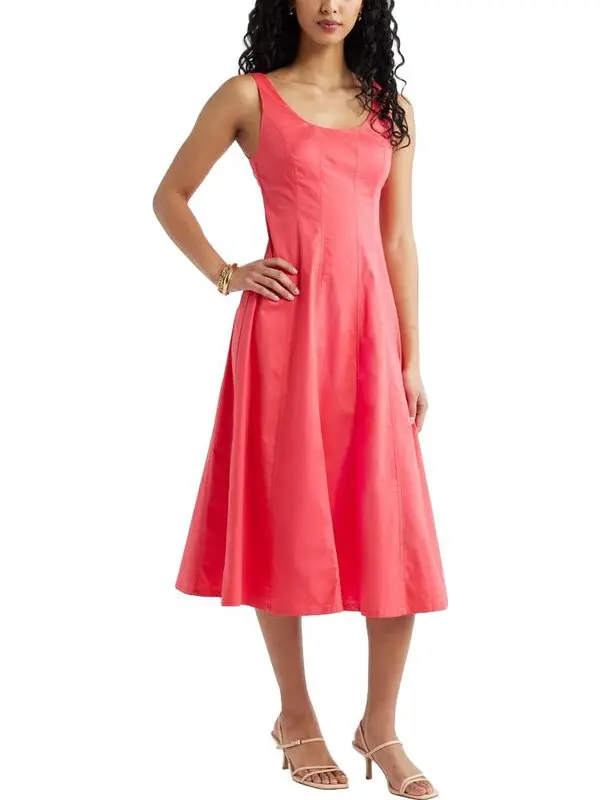 OPEN EDIT Seamed Stretch Cotton Poplin Midi Dress - Pink Paradise