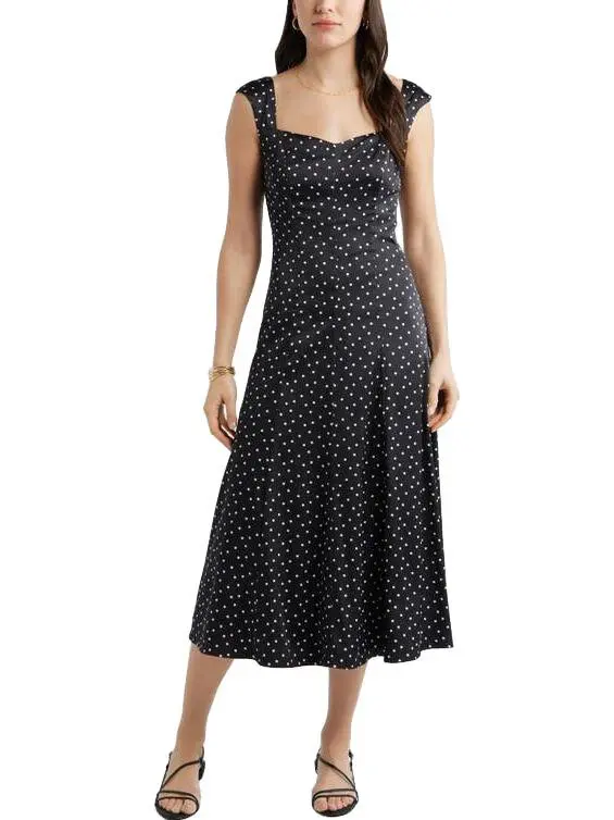 Chelsea28 Polka Dot Cap Sleeve Satin Midi Dress - Black Delilah Dot