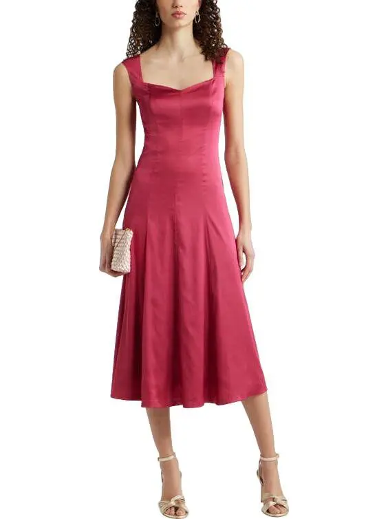 Chelsea28 Polka Dot Cap Sleeve Satin Midi Dress - Pink Vivacious