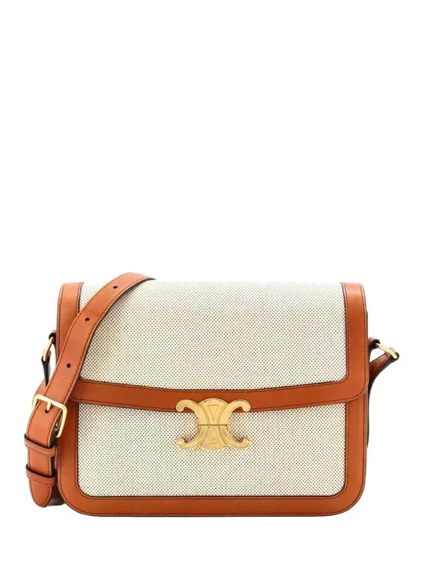 Celine Triomphe Shoulder Bag In Canvas And Leather - Brown