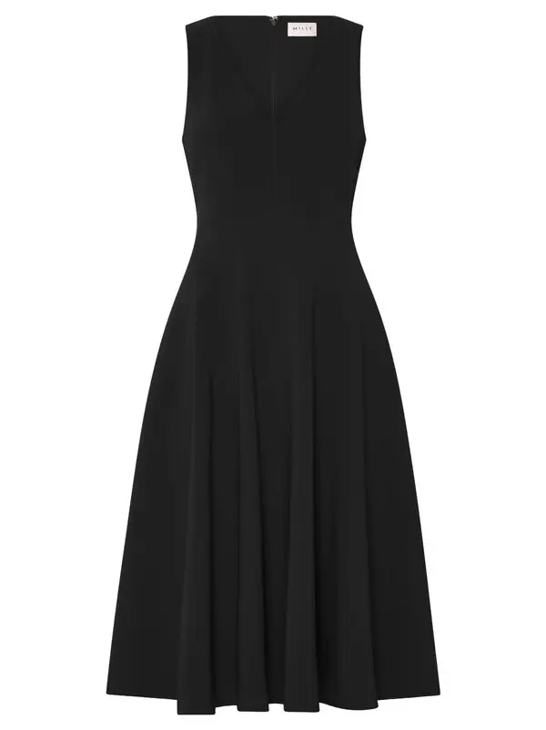MILLY Linda Stretch Cady Fit And Flare Midi Dress - Black