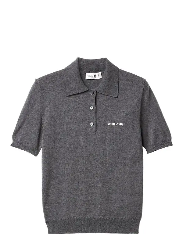 Miu Miu Wool Knit Polo Shirt - Slate Gray