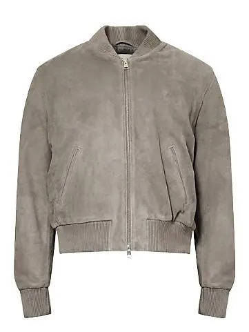 Ami Logo-embossed Suede Bomber Jacket - Carbone