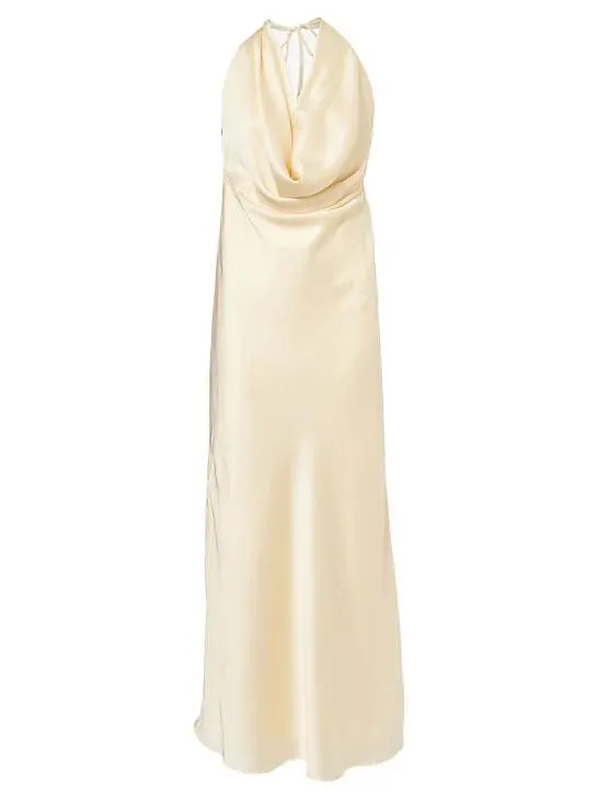 ROTATE BY BIRGER CHRISTENSEN Halter-neck Draped Chiffon Maxi Dress - Italian Straw