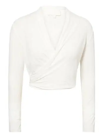 SISTERLY TRIBE Ribbed Bamboo-blend Wrap Top - Off White