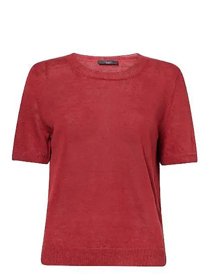 Max Mara Round-neck Short-sleeve Knitted Linen Top - Cherry