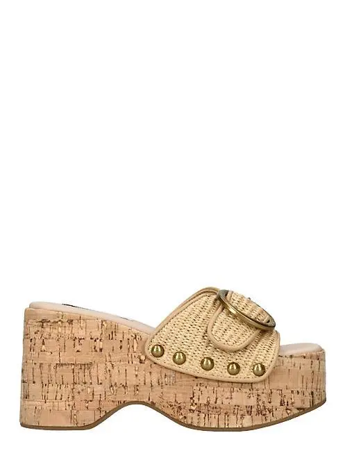 Steve Madden Pedestal Platform Raffia Sandals - Beige