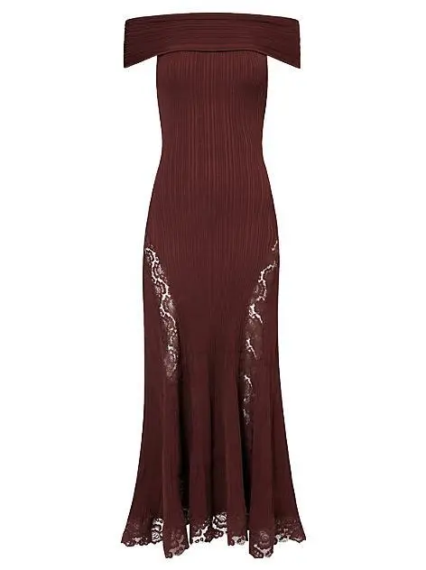 SELF-PORTRAIT Lace-panel Bandeau Stretch-knit Midi Dress - Burgundy