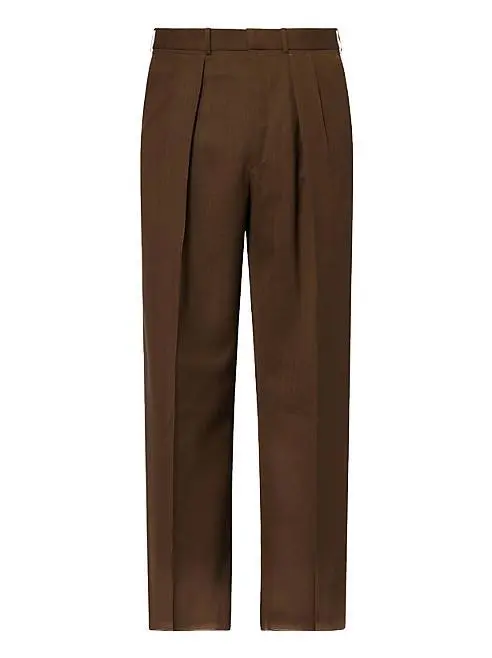 TOM FORD Fresco Double-pleated Wool Trousers - Khaki Brown