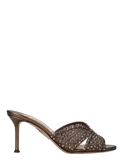 AQUAZZURA Crystal Lover 75 Heeled Woven Mules - Dark Brown