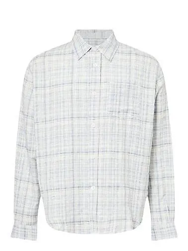 PALMES Checked Wrinkle Cotton And Linen-blend Shirt - Sky Blue