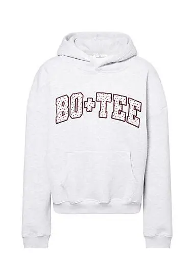 Bo+tee Embroidered-logo Kangaroo-pocket Jersey Hoodie - Grey Marl
