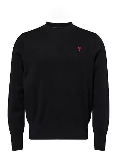 Ami Logo-embroidered Merino Wool Jumper - Noir/rouge