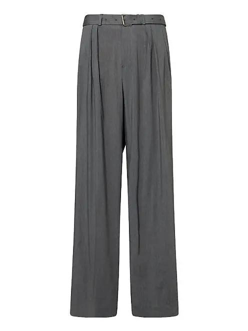 Dries Van Noten Wide-leg Linen-blend Trousers - Dark Grey