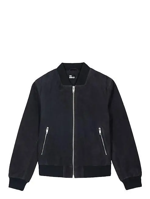 The Kooples Zipped-pocket Suede Bomber Jacket - Dark Navy