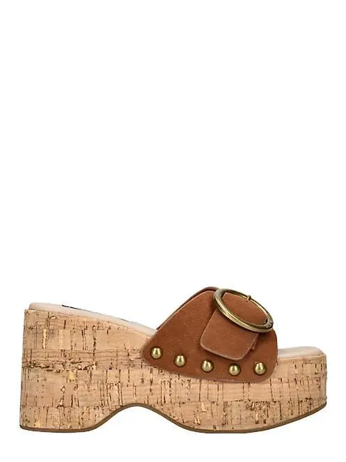 Steve Madden Pedestal Platform Suede Sandals - Brown