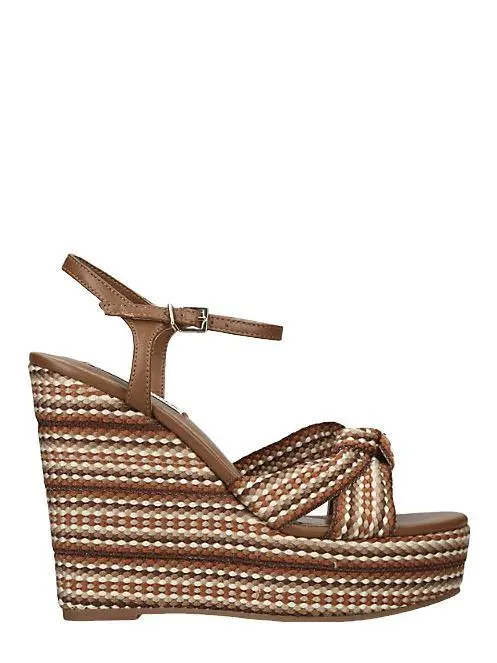 Steve Madden Aztec Heeled Leather Wedge Sandals - Brown