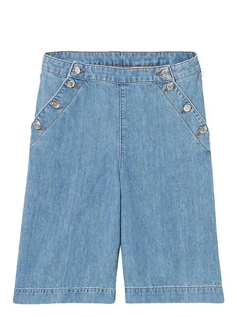 Claudie Pierlot Sailor Mid-rise Denim Bermuda Shorts - Light Blue Denim