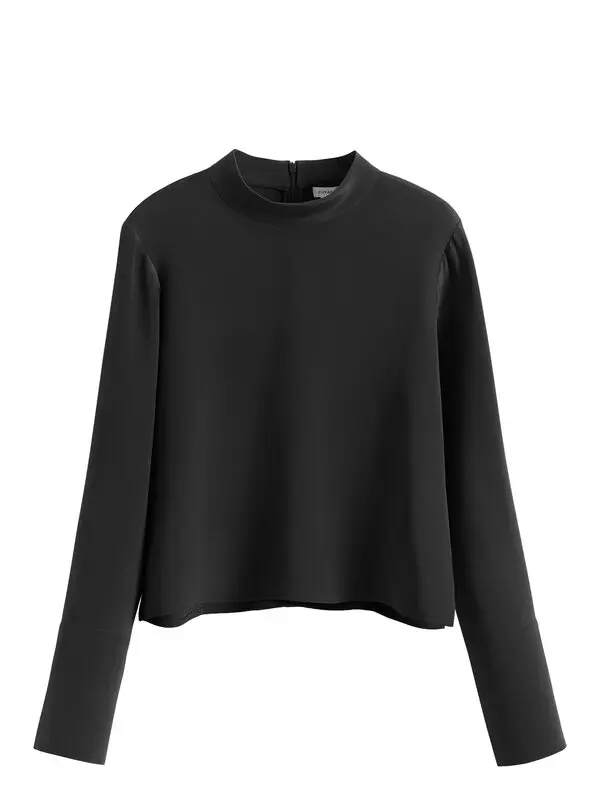 Cuyana Silk Mock Neck Top - Black