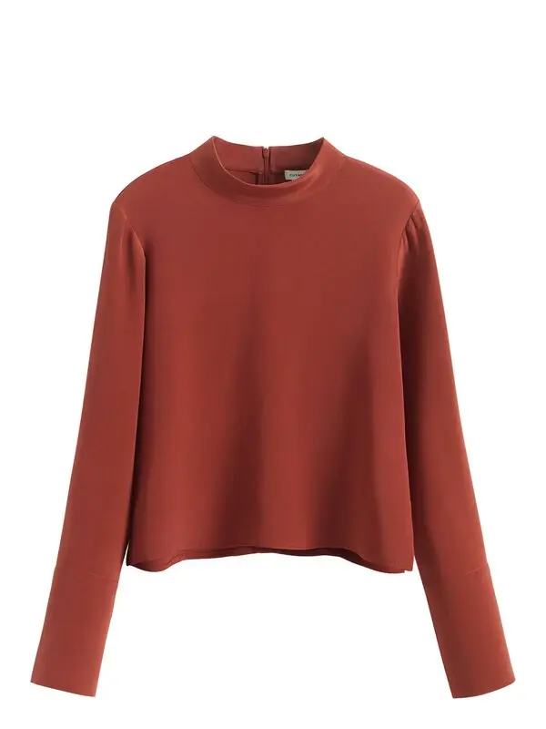 Cuyana Silk Mock Neck Top - Dark Terracotta