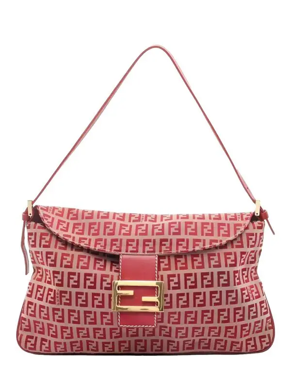 Fendi 2000s Zucchino Logo Canvas Shoulder Bag - Red