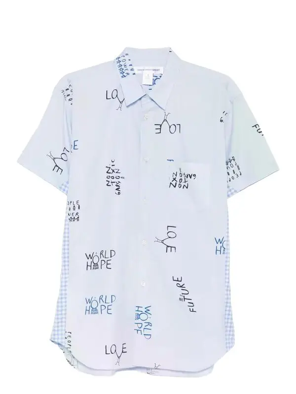Comme Des Garçons Gingham-panel Shirt - Blue