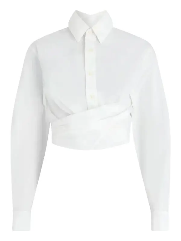 JEAN PAUL GAULTIER Cropped Cache-coeur Cotton Shirt - White